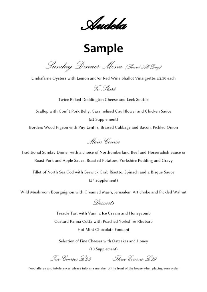 Our Menus and Wine List - Audela Restaurant - Fine Dining in Berwick ...